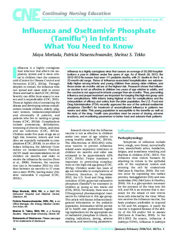 (PDF) Influenza and oseltamivir phosphate (Tamiflu) in infants: what ...