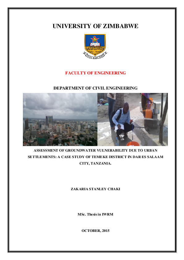 (PDF) Assessment of groundwater vulnerability due to urban settlements ...