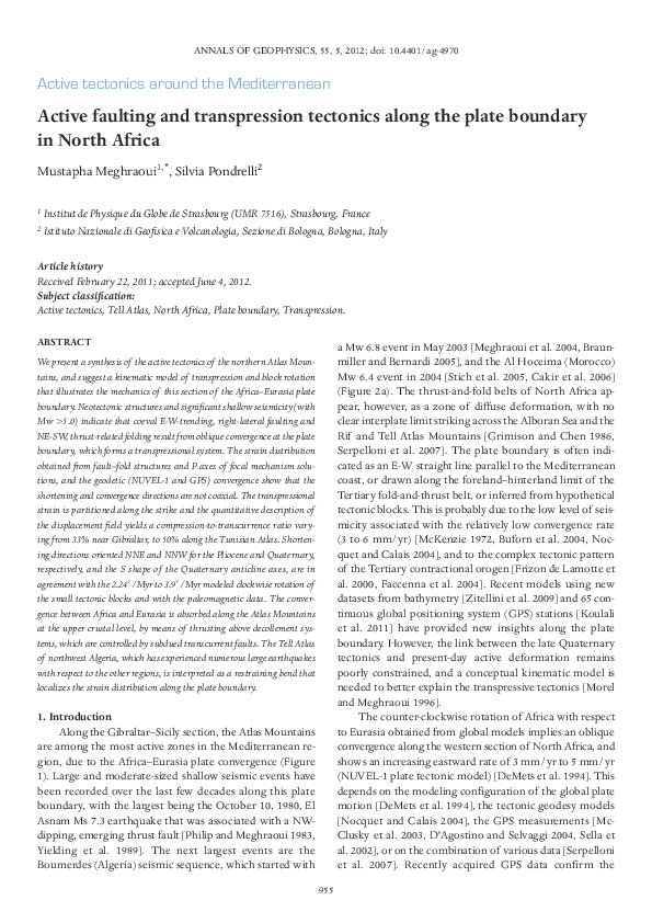 (PDF) Active faulting and transpression tectonics along the plate ...