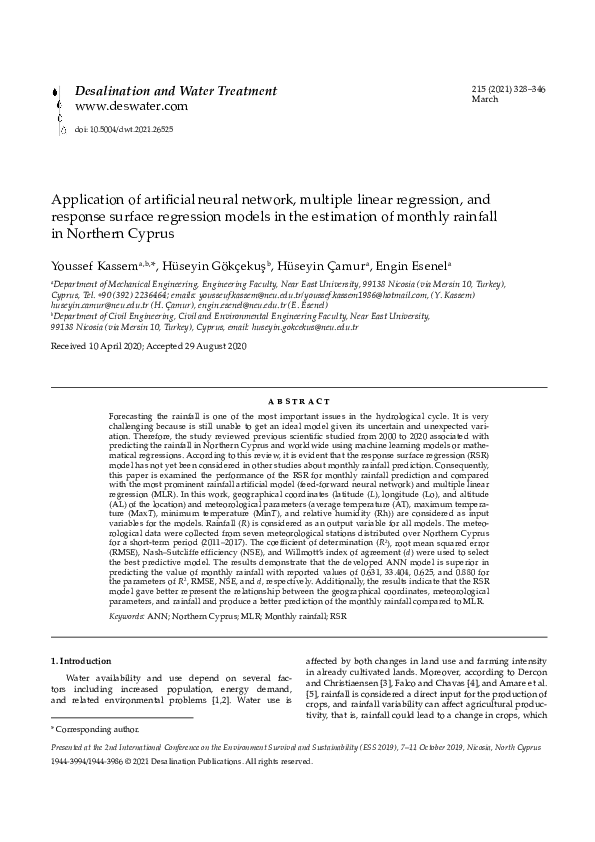 (PDF) Application of artificial neural network, multiple linear regression, and response surface ...