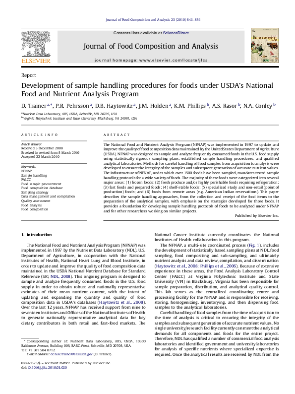 (PDF) Development of sample handling procedures for foods under USDA's ...