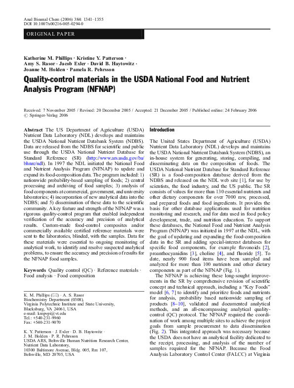(PDF) Quality-control materials in the USDA National Food and Nutrient Analysis Program (NFNAP)