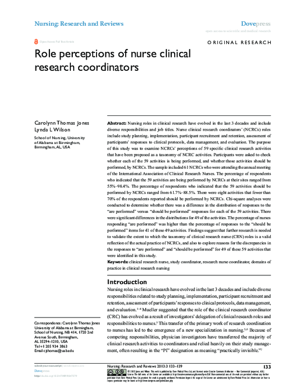 (PDF) Role perceptions of nurse clinical research coordinators