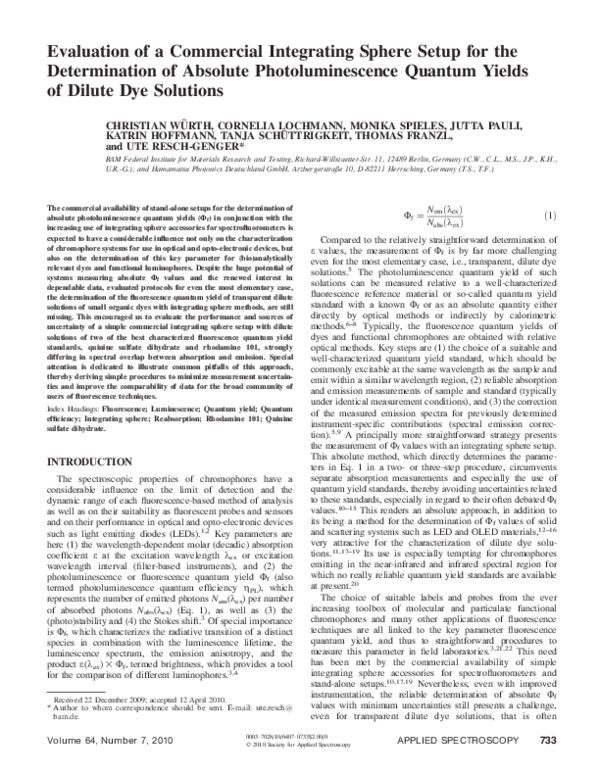 (PDF) Evaluation of a Commercial Integrating Sphere Setup for the ...
