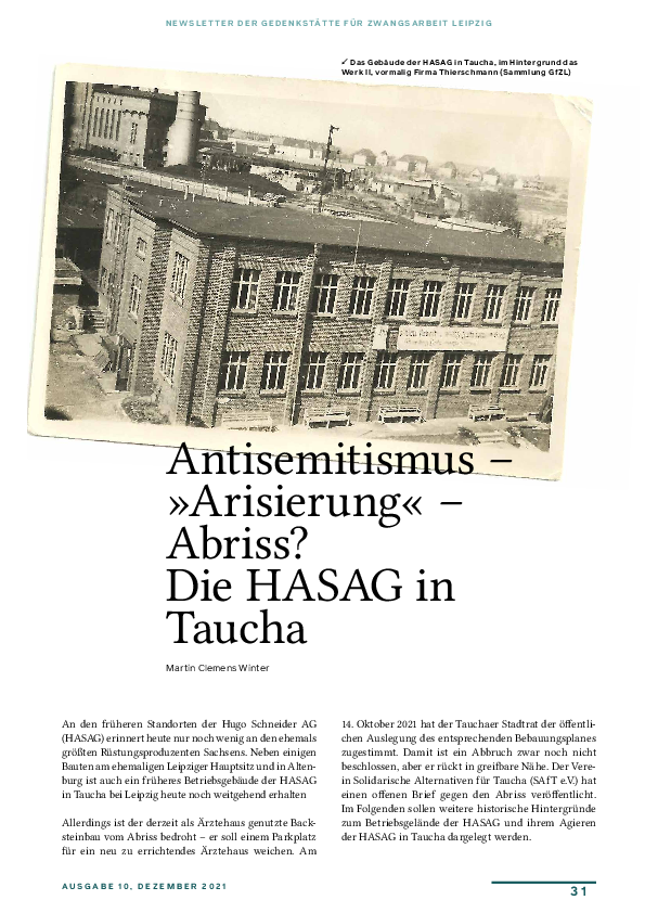 (PDF) Antisemitismus - "Arisierung" - Abriss? Die HASAG in Taucha, in ...