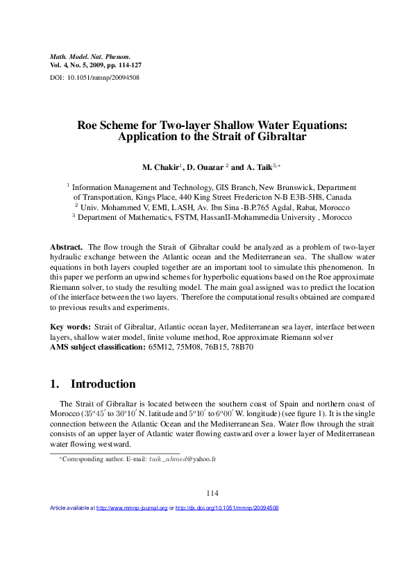 (PDF) Roe Scheme for Two-layer Shallow Water Equations: Application to ...