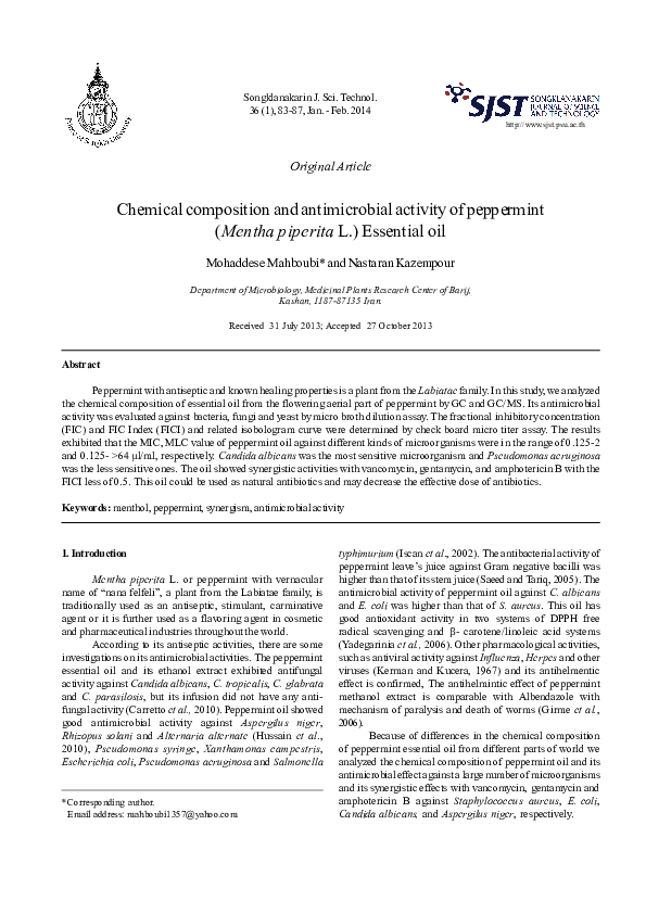 (PDF) Chemical composition and antimicrobial activity of peppermint ...