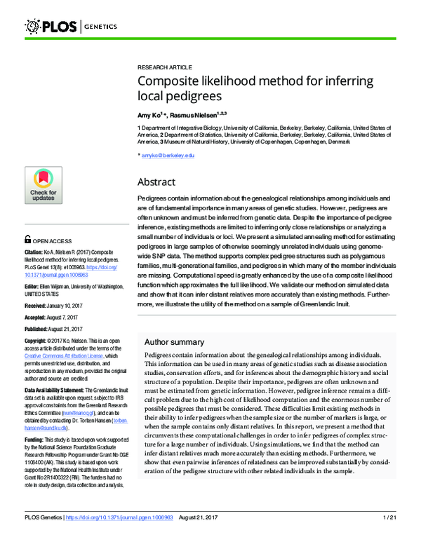 (PDF) Composite Likelihood Method for Inferring Local Pedigrees