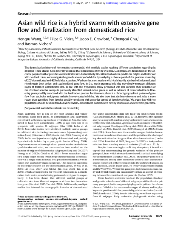 (PDF) Asian wild rice is a hybrid swarm with extensive gene flow and ...