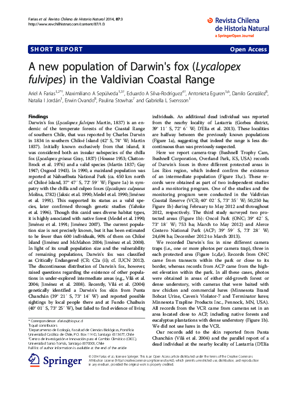 (PDF) A new population of Darwin's fox (Lycalopex fulvipes) in the ...
