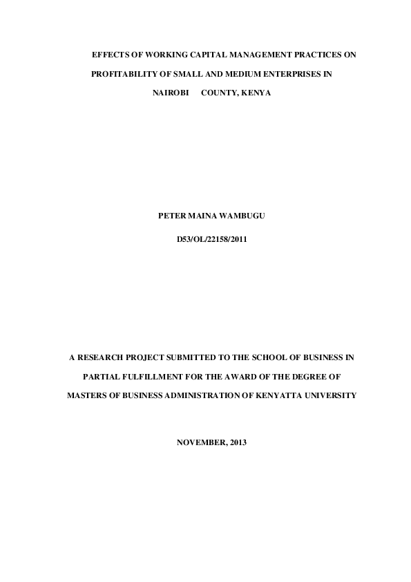 (PDF) Effects Of Working Capital Management Practices On Profitability: Of Small And Medium ...