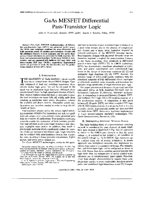 (PDF) GaAs MESFET differential pass-transistor logic