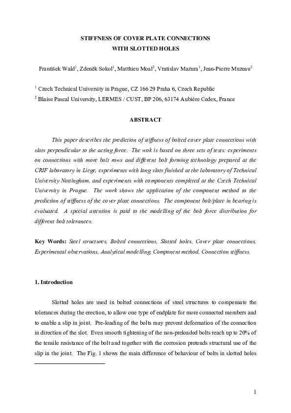 (PDF) Stiffness of cover plate connections with slotted holes