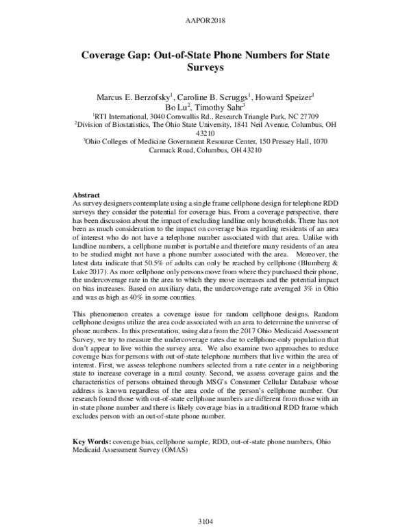 (PDF) Coverage Gap : Out-of-State Phone Numbers for State Surveys