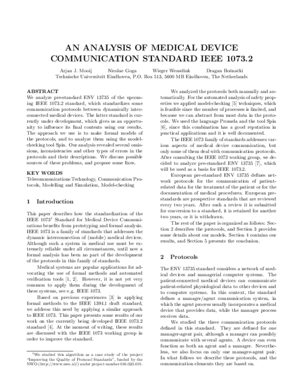 (PDF) An analysis of medical device communication standard IEEE 1073.2