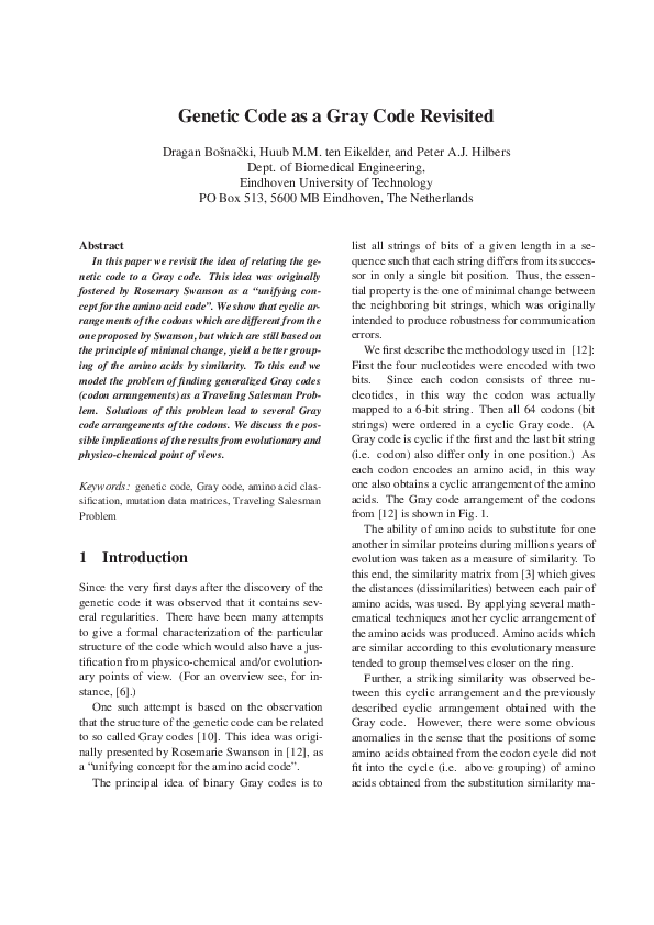 (PDF) Genetic Code as a Gray Code Revisited (PDF) Genetic Code as a Gray Code Revisited