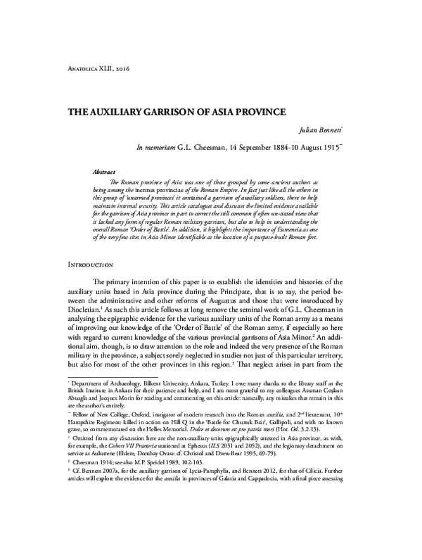 (PDF) The auxiliary garrison of Asia province