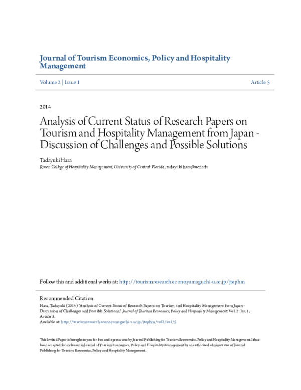 (PDF) Analysis of Current Status of Research Papers on Tourism and ...