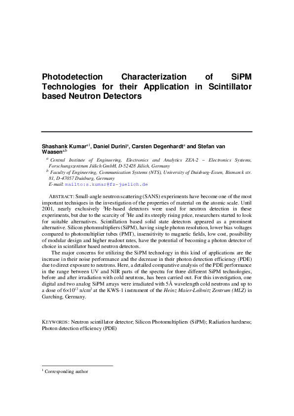 (PDF) Photodetection Characterization of SiPM Technologies for their Application in Scintillator ...