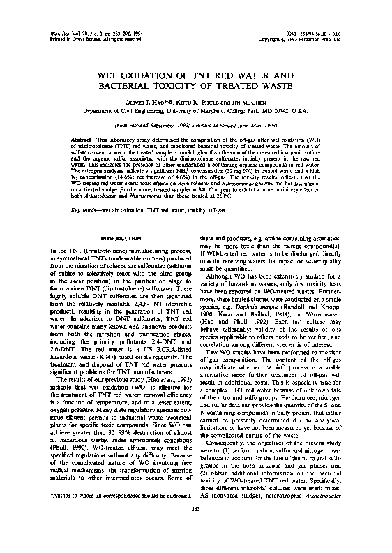 (PDF) Wet oxidation of TNT red water and bacterial toxicity of treated ...