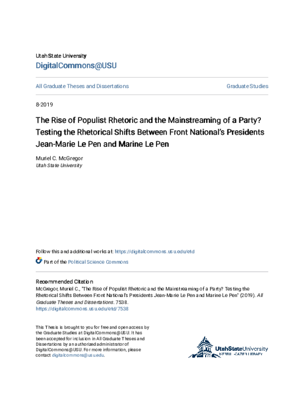 (PDF) The Rise of Populist Rhetoric and the Mainstreaming of a Party ...