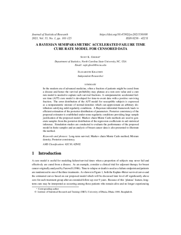 (PDF) A Bayesian Semiparametric Accelerated Failure Time Cure Rate Model for Censored Data