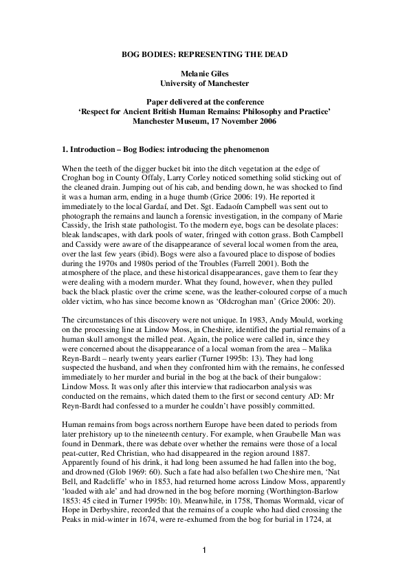 (PDF) Bog Bodies: Representing the Dead