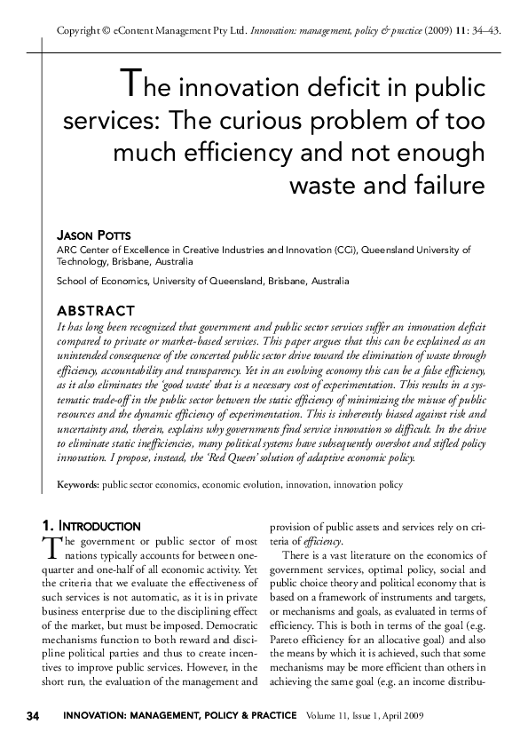 (PDF) The innovation deficit in public services: The curious problem of ...