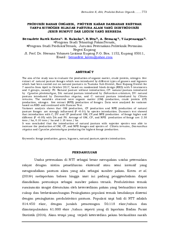 (PDF) Produksi Bahan Organik, Protein Kasar Danbahan Ekstrak Tanpa ...