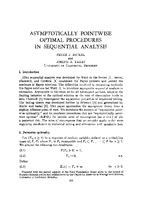 Pdf Asymptotically Pointwise Optimal Procedures In Sequential Analysis