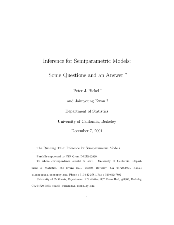 (PDF) Inference for Semiparametric Models: Some Questions and an Answer