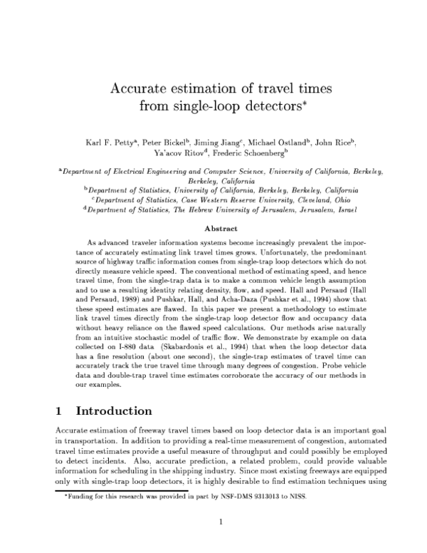 (PDF) Accurate estimation of travel times from single-loop detectors