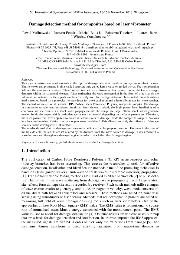 (PDF) Damage detection method for composites based on laser vibrometer