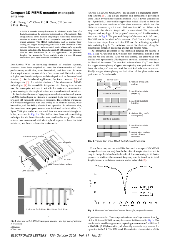(PDF) Compact 3D-MEMS-meander monopole antenna