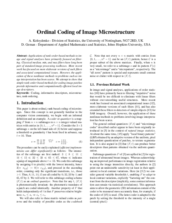 (PDF) Ordinal coding of image microstructure