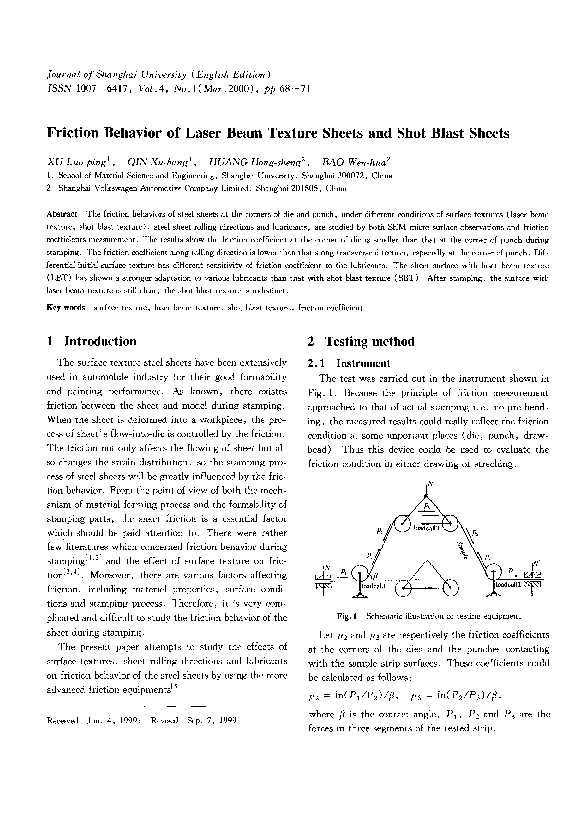 (PDF) Friction behavior of laser beam texture sheets and shot blast sheets