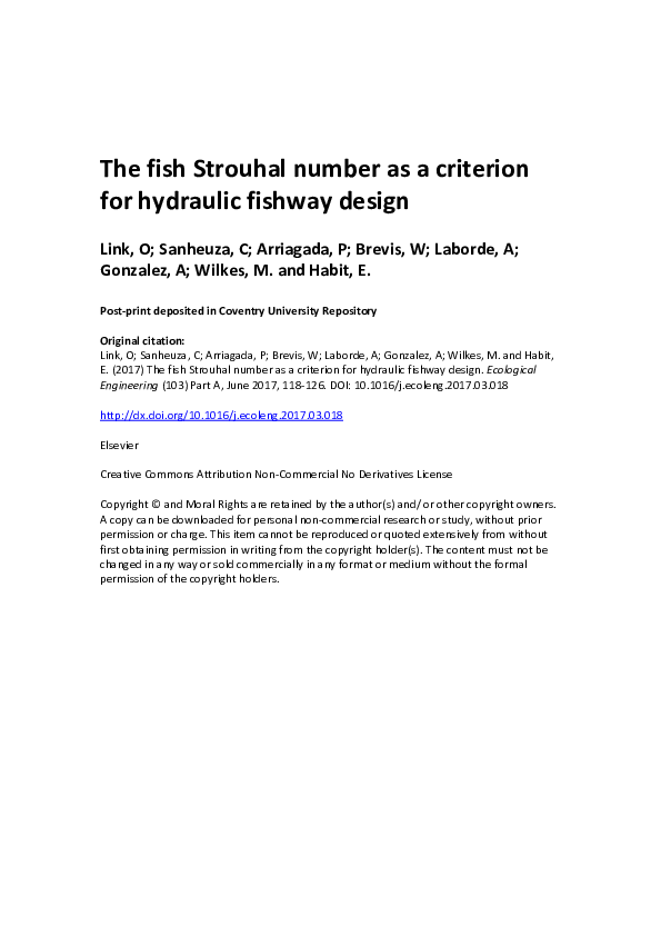 (PDF) The fish Strouhal number as a criterion for hydraulic fishway design