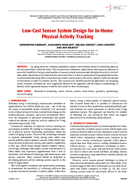 (PDF) Low-Cost Sensor System Design for In-Home Physical Activity Tracking