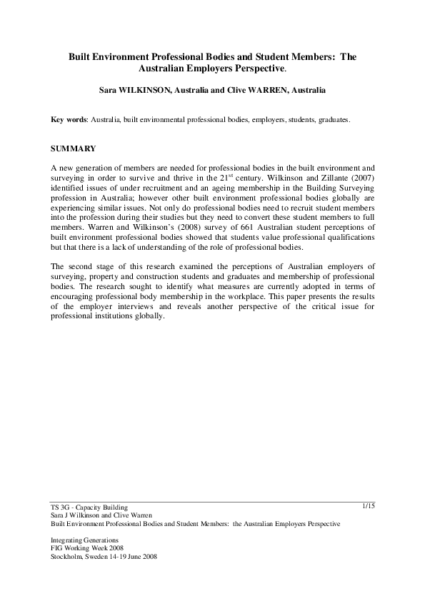 (PDF) Built environment professional bodies and student members: The ...