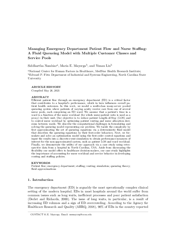 (PDF) Managing Emergency Department Patient Flow and Nurse Staffing: A Fluid Queueing Model with ...