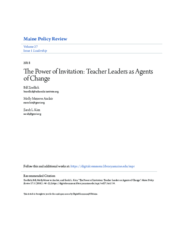 (PDF) The Power of Invitation: Teacher Leaders as Agents of Change