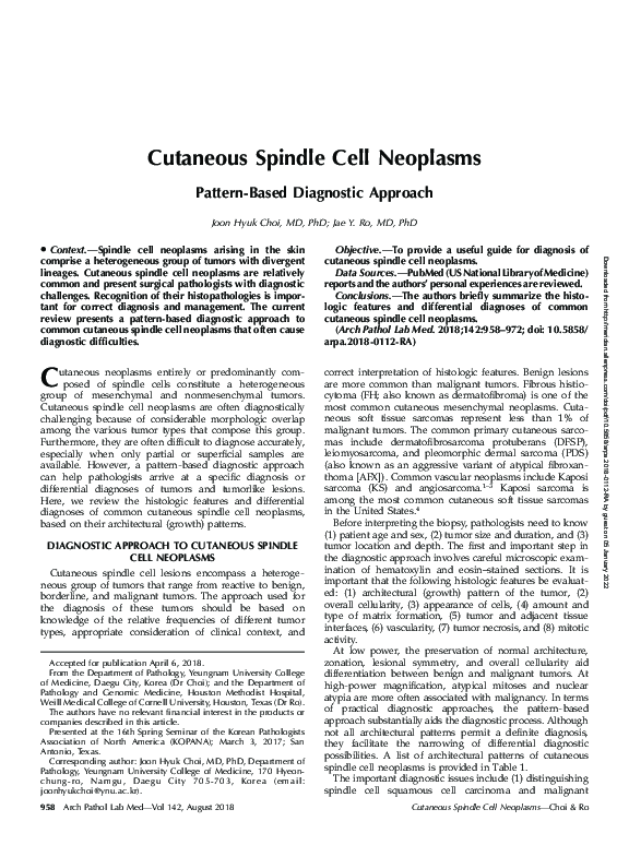 (PDF) Cutaneous Spindle Cell Neoplasms: Pattern-Based Diagnostic Approach