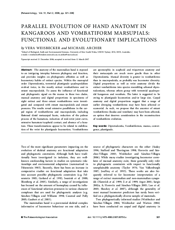 (PDF) Parallel Evolution of Hand Anatomy in Kangaroos and Vombatiform ...