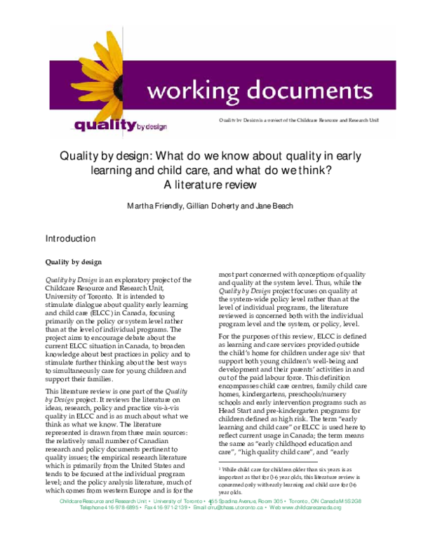 (PDF) Quality by design: What do we know about quality in early ...