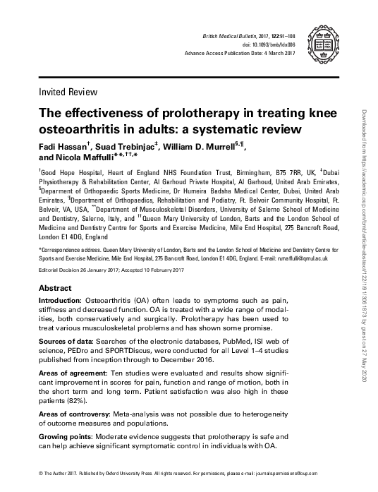 (PDF) The effectiveness of prolotherapy in treating knee osteoarthritis ...