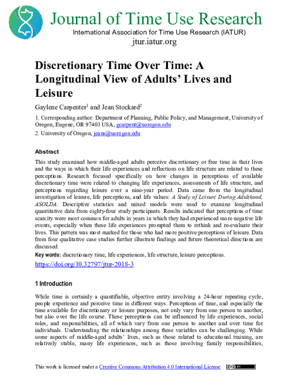 (PDF) Discretionary Time Over Time: A Longitudinal View of Adults ...