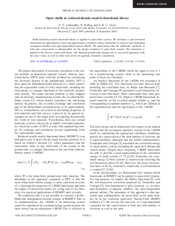 (PDF) Open shells in reduced-density-matrix-functional theory