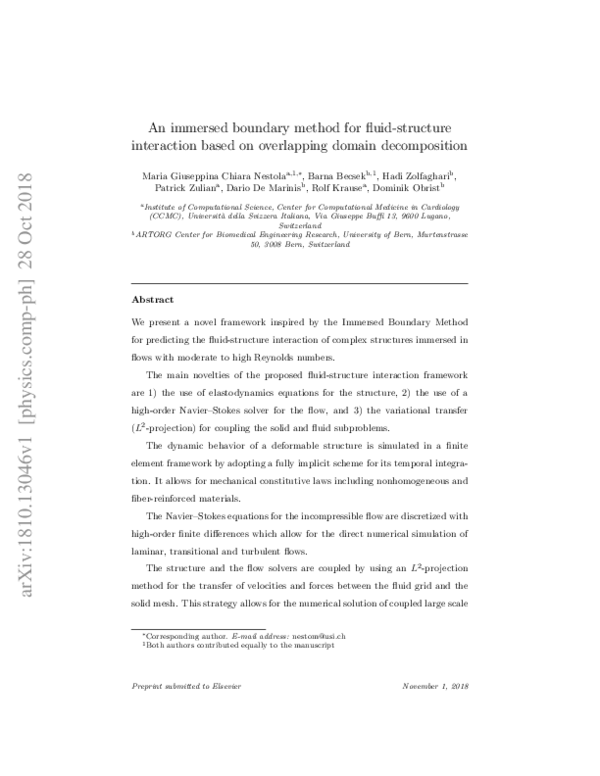 (PDF) An immersed boundary method for fluid-structure interaction based on overlapping domain ...