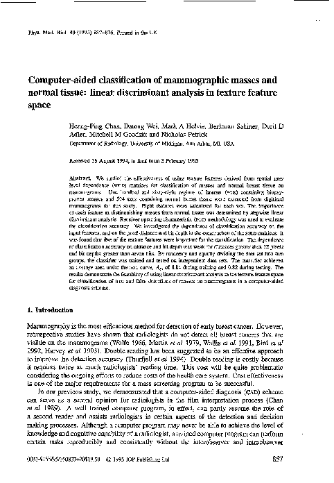 (PDF) Computer-aided classification of mammographic masses and normal ...