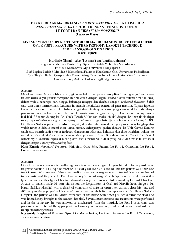 (PDF) PENGELOLAAN MALOKLUSI OPEN BITE ANTERIOR AKIBAT FRAKTUR NEGLECTED ...